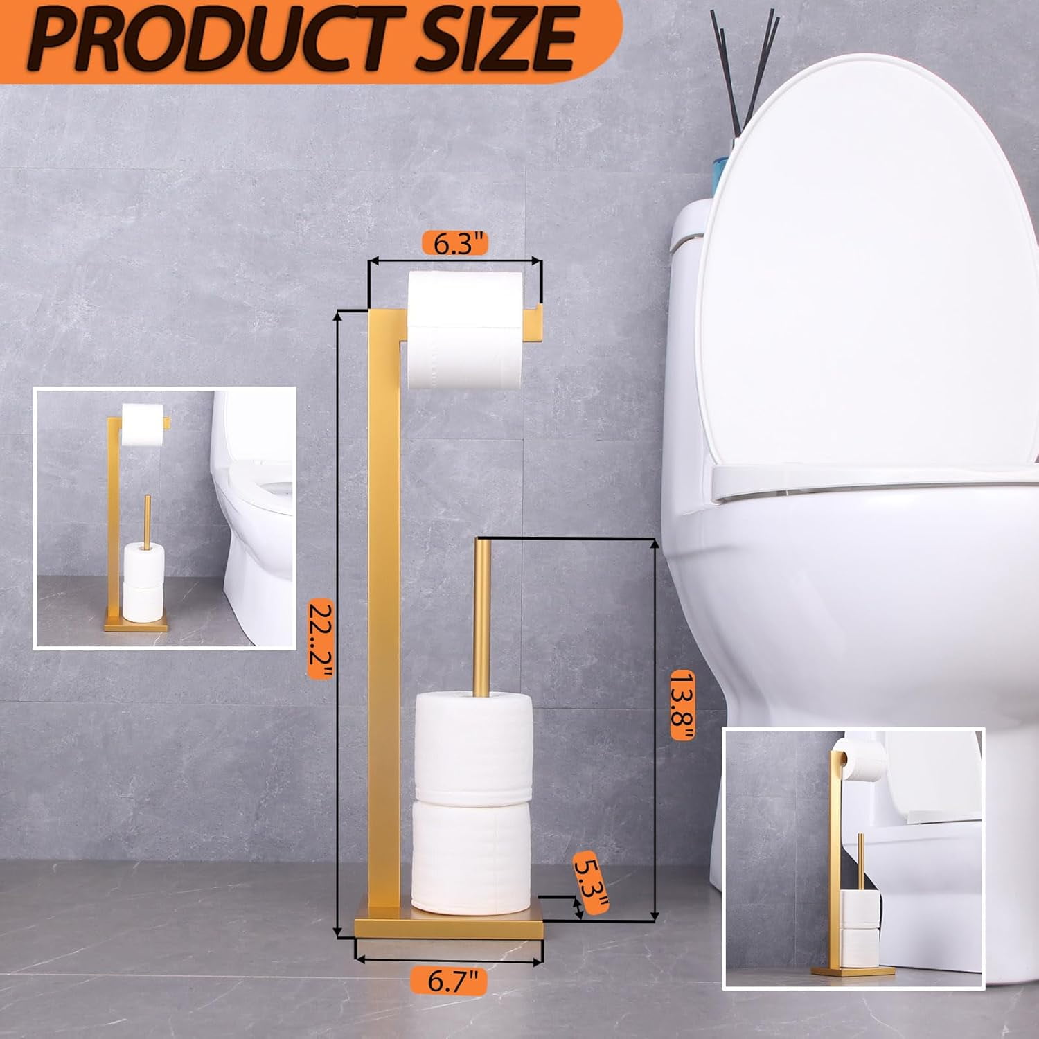 Gold Toilet Paper Holder Free Standing with Reserve Stainless Steel ...