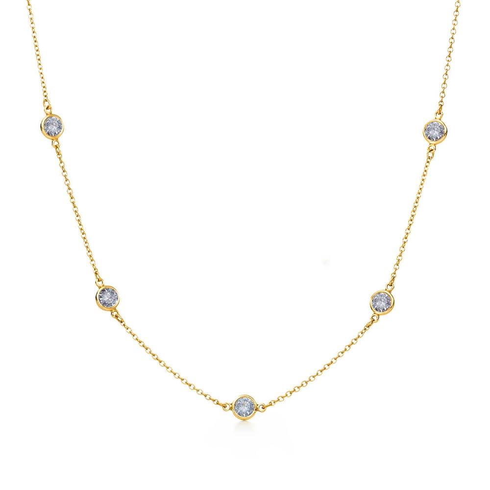 Gold Plated 925 Sterling Silver Chain Necklace w/ Clear Cubic Zirconia ...