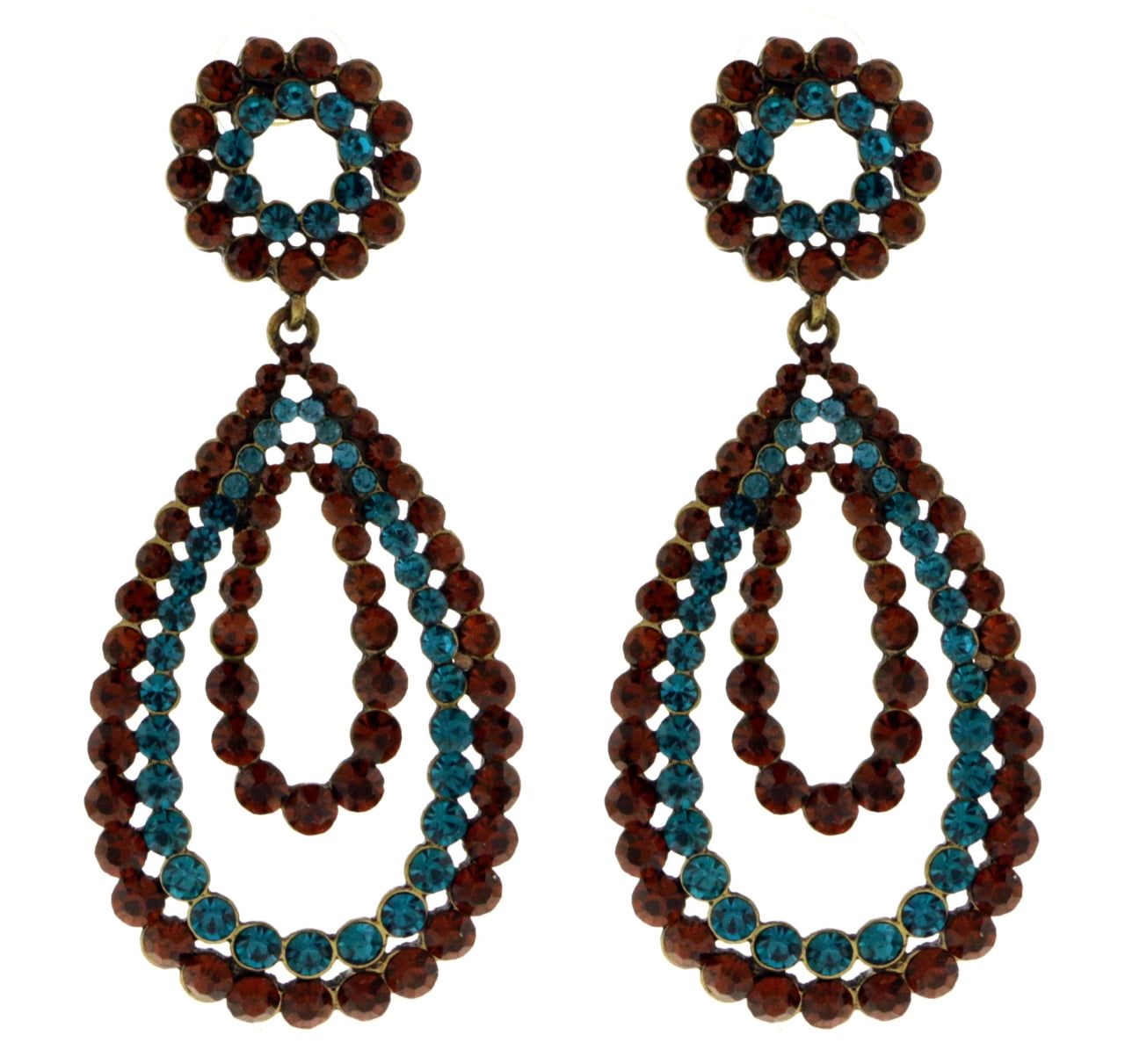 Gold-Tone Angel Tear Shaped Dangle Earrings With Multi-Colored Faceted ...