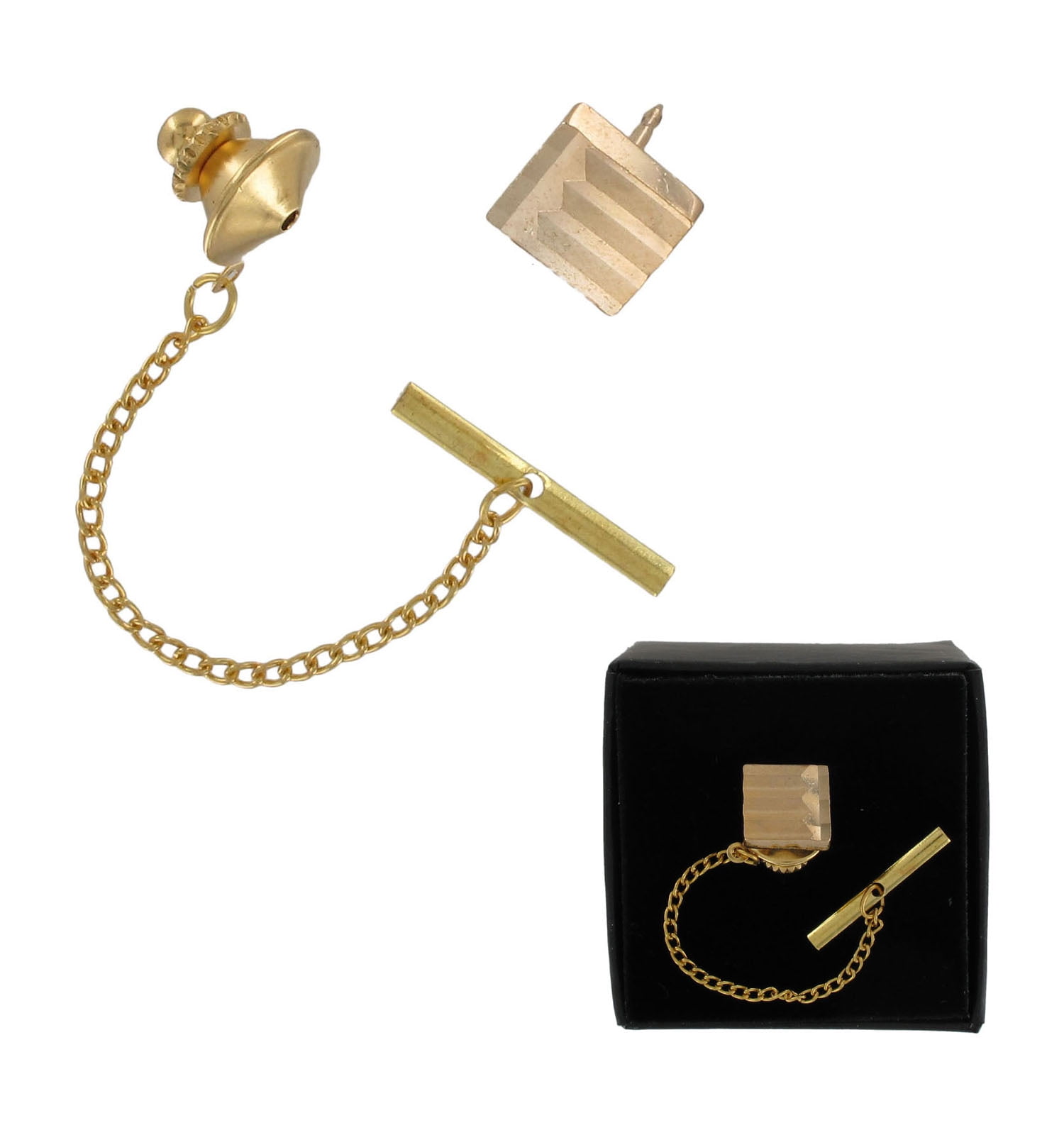 Gold Tone Brilliant Cut Square Tie Tack Pin Gift Mens Adult Male ...