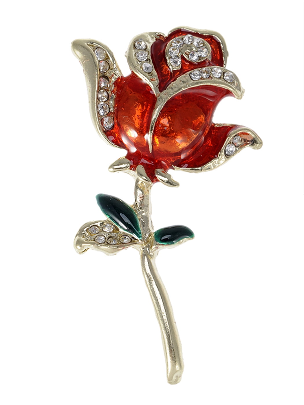 Gold Tone Crystal Rhinestone Hand Painted Single Stem Red Love Rose ...