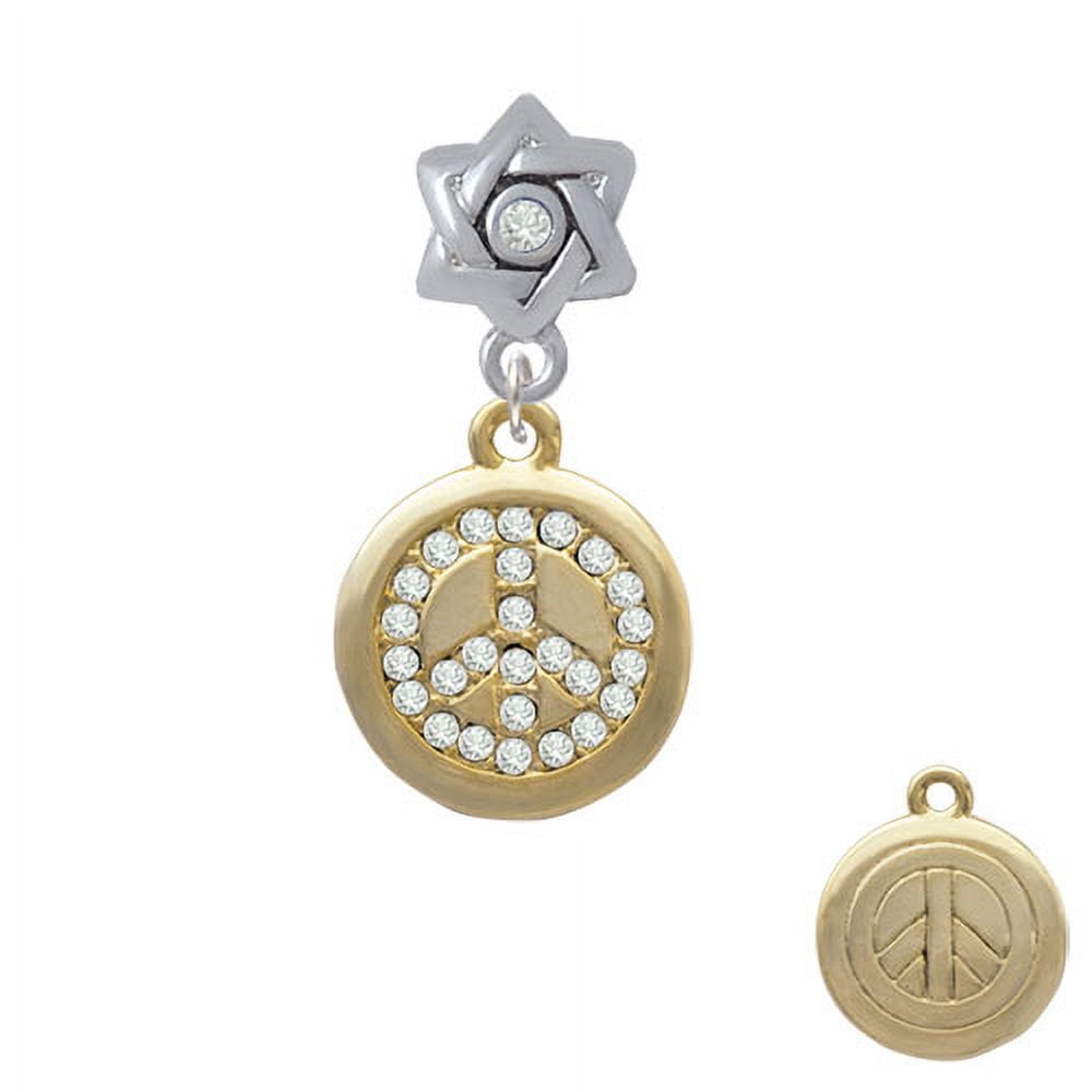 Gold Tone Disc with Crystal Peace Sign - Star of David with Clear ...