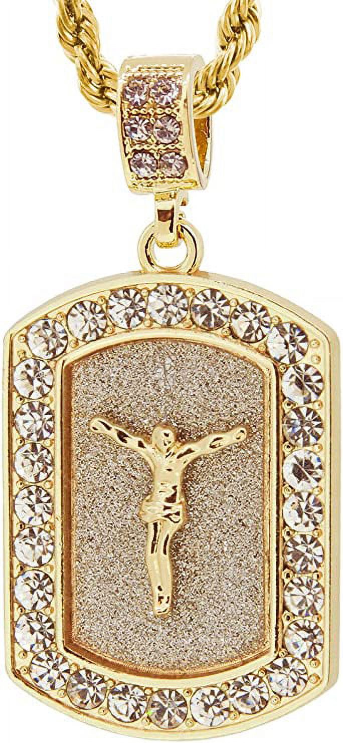 Gold Tone Dog Tag Style Jesus Christ Crucifix Pave Pendant with 24" Rope Chain 3157G - Walmart.com