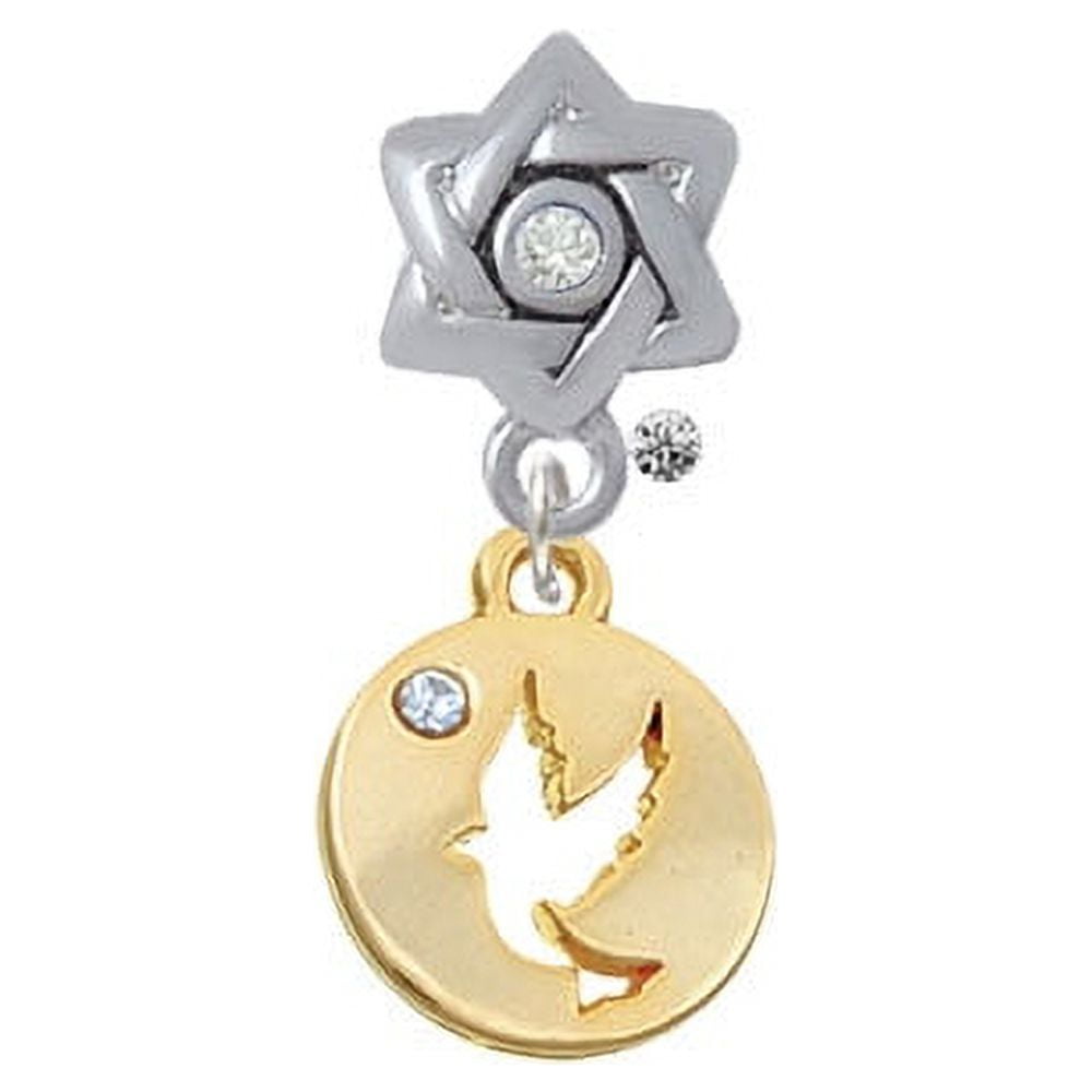 Gold Tone Dove Disc - Star of David with Clear Crystal Charm Bead ...
