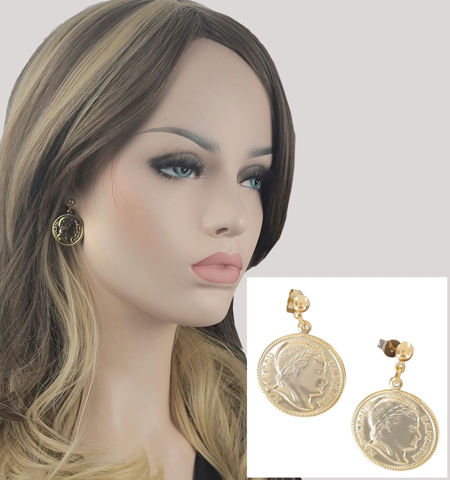 Gold Tone Faux Napoleon Coin Dangle Lightweight Pierced Earrings 1 1/4 ...