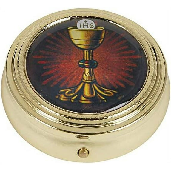 Gold Tone IHS Chalice and Host Communion PYX with Epoxy Lid, 2 1/4 Inch ...