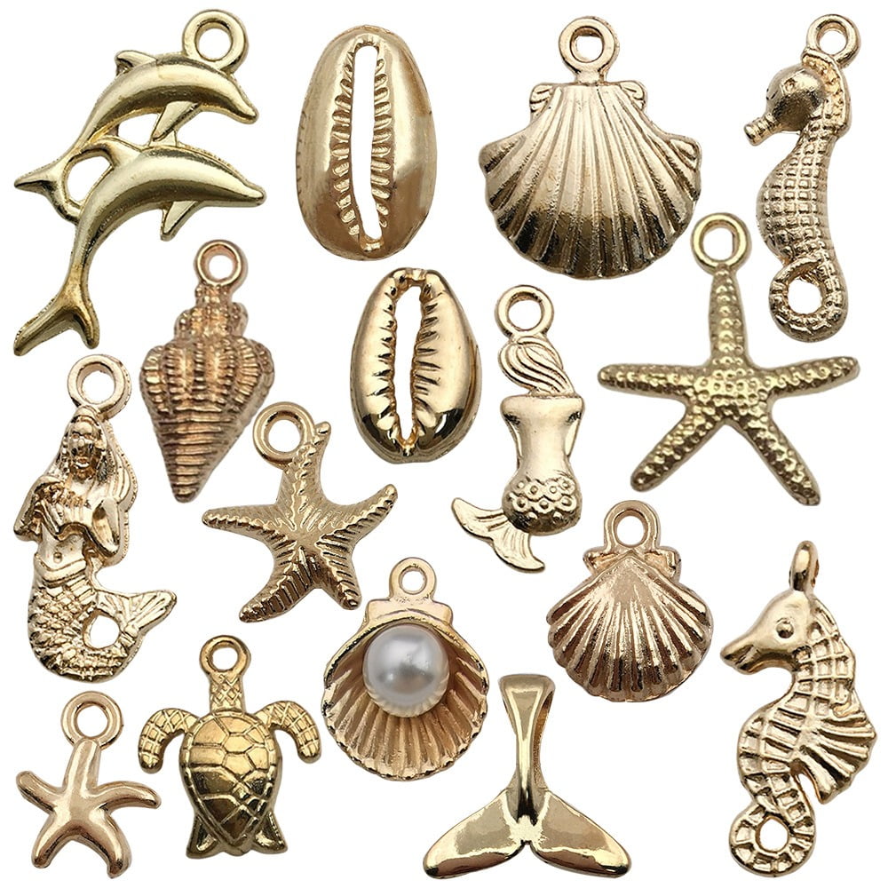 AcriJoy Ocean Life Charms Assortment Gold-Tone Alloy Mixed Shell ...
