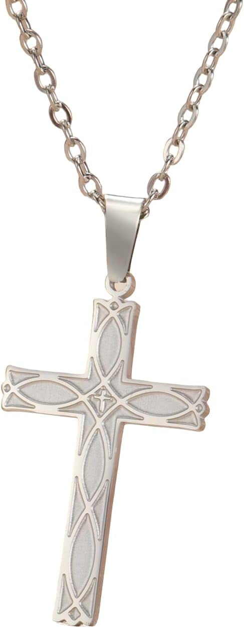 Gold Tone Stainless Steel Cross Pendant Necklace, Etched Flared Cross ...