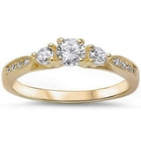 Gold-Tone Sterling Silver Clear CZ Three Stone Ring Size 4 - Walmart.com