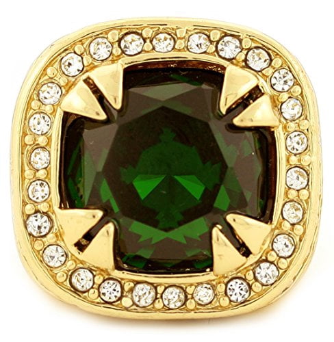 Gold Tone Synthetic Green CZ Stone Mens Rick Ross Hip Hop Style Ring ...
