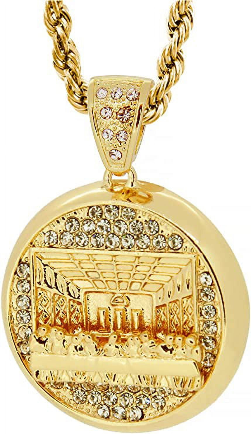 Gold Tone The Last Supper of Jesus Christ Men's Pendant with 30" Rope ...