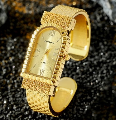 Gold-Tone Vintage Rectangle Watch: Timeless Luxury Meets Woven Texture ...