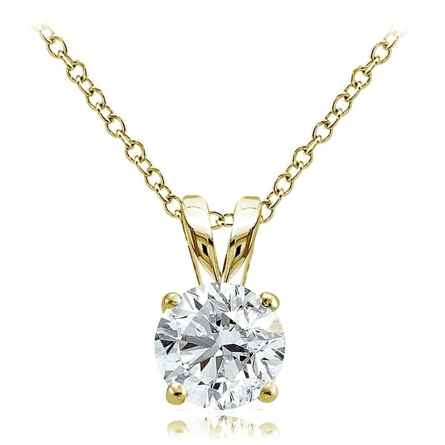 Gold Tone over Sterling Silver 1.25ct Cubic Zirconia 7mm Round Solitaire Necklace - Walmart.com