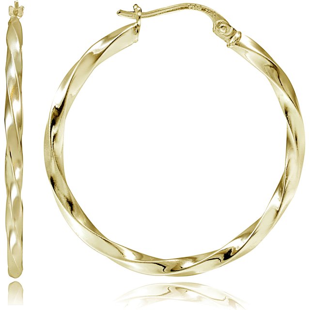 Gold-Tone over Sterling Silver 2mm Twist Round Hoop Earrings - Walmart.com