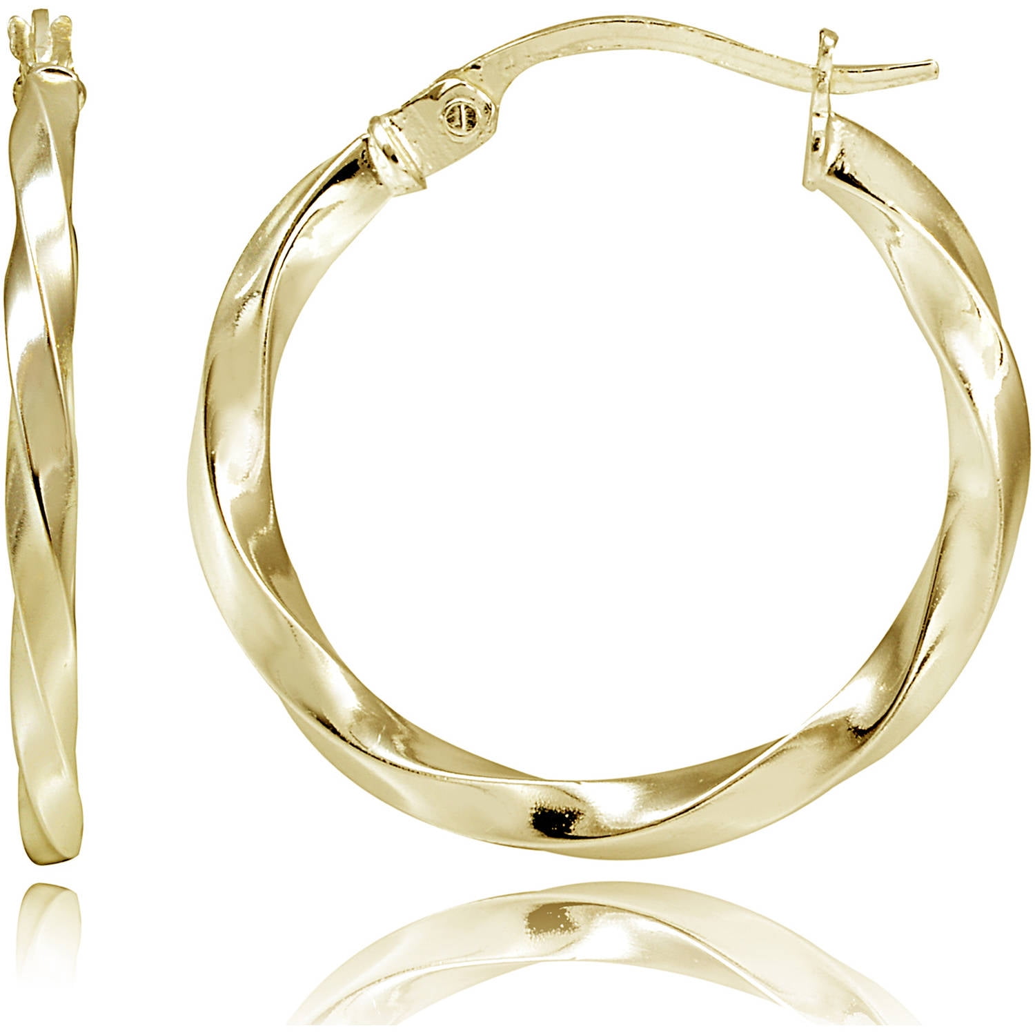 Gold-Tone over Sterling Silver 2mm Twist Round Hoop Earrings - Walmart.com