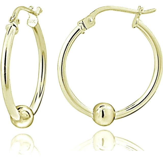 Gold-Tone over Sterling Silver Bead Round Hoop Earrings, 18mm - Walmart.com