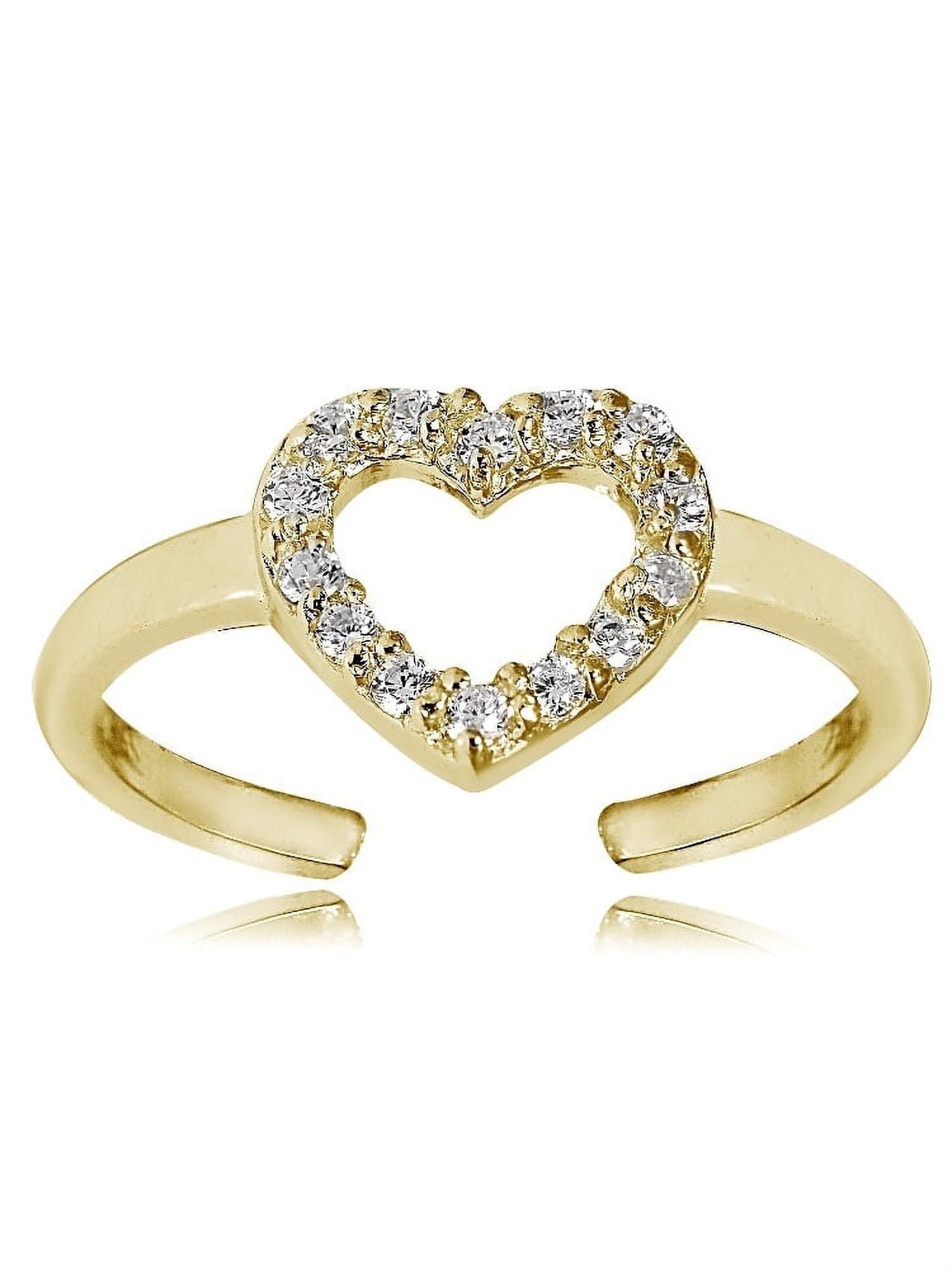 Gold Tone Sterling Silver Cubic Zirconia Heart Toe Ring with Prong ...