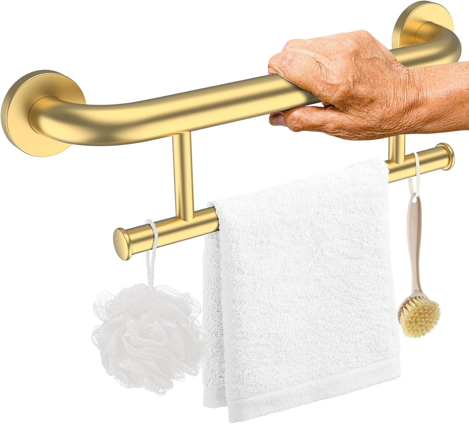 Gold Towel Holder Grab Bar 17 Inch, iHansee Stainless Steel Shower ...
