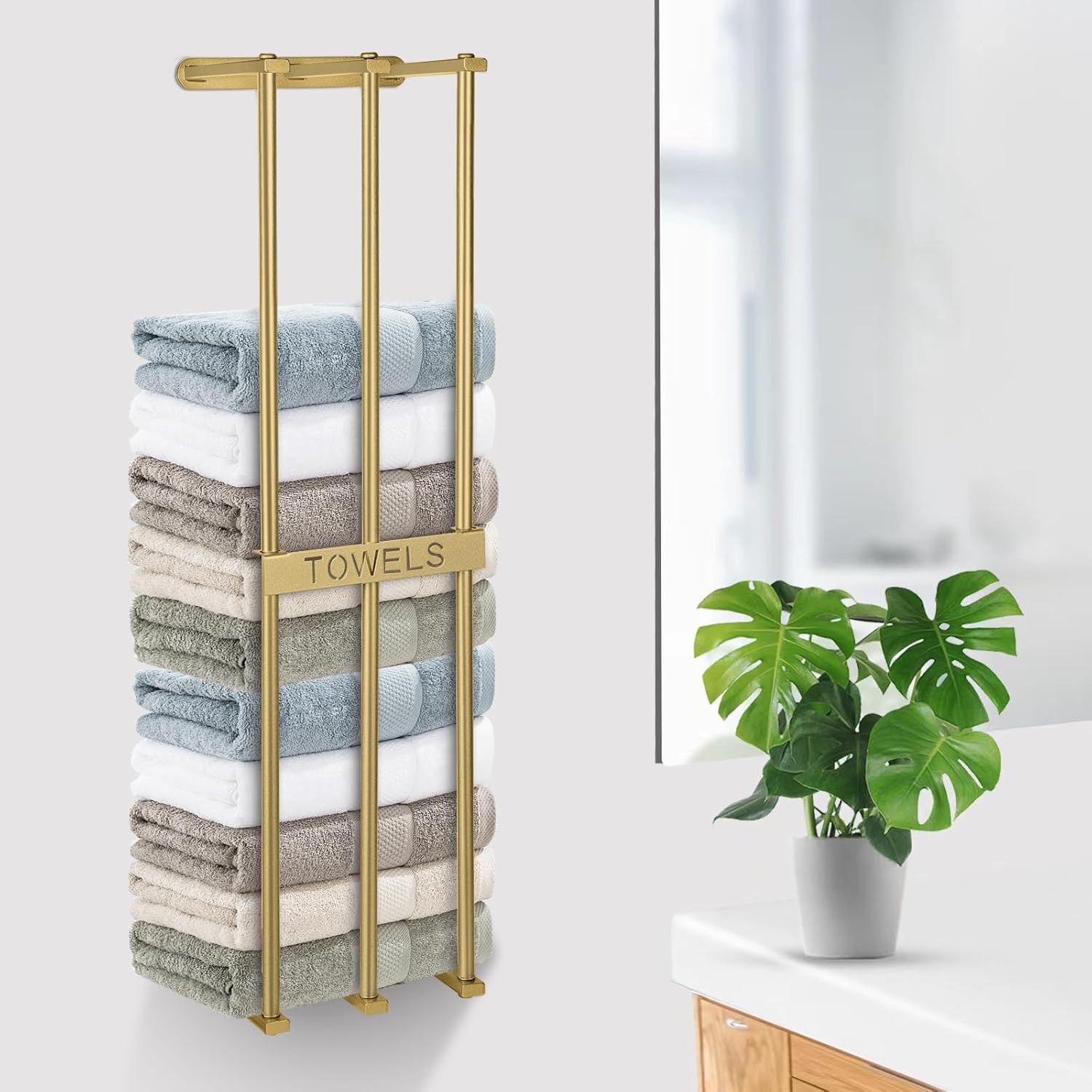 Gold Towel Rack - Wall Mounted Bath Towel Holder, Organizer for Small ...