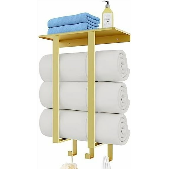 Gold Towel Racks for Bathroom, Towel Storage Racks with Shelf Wall ...