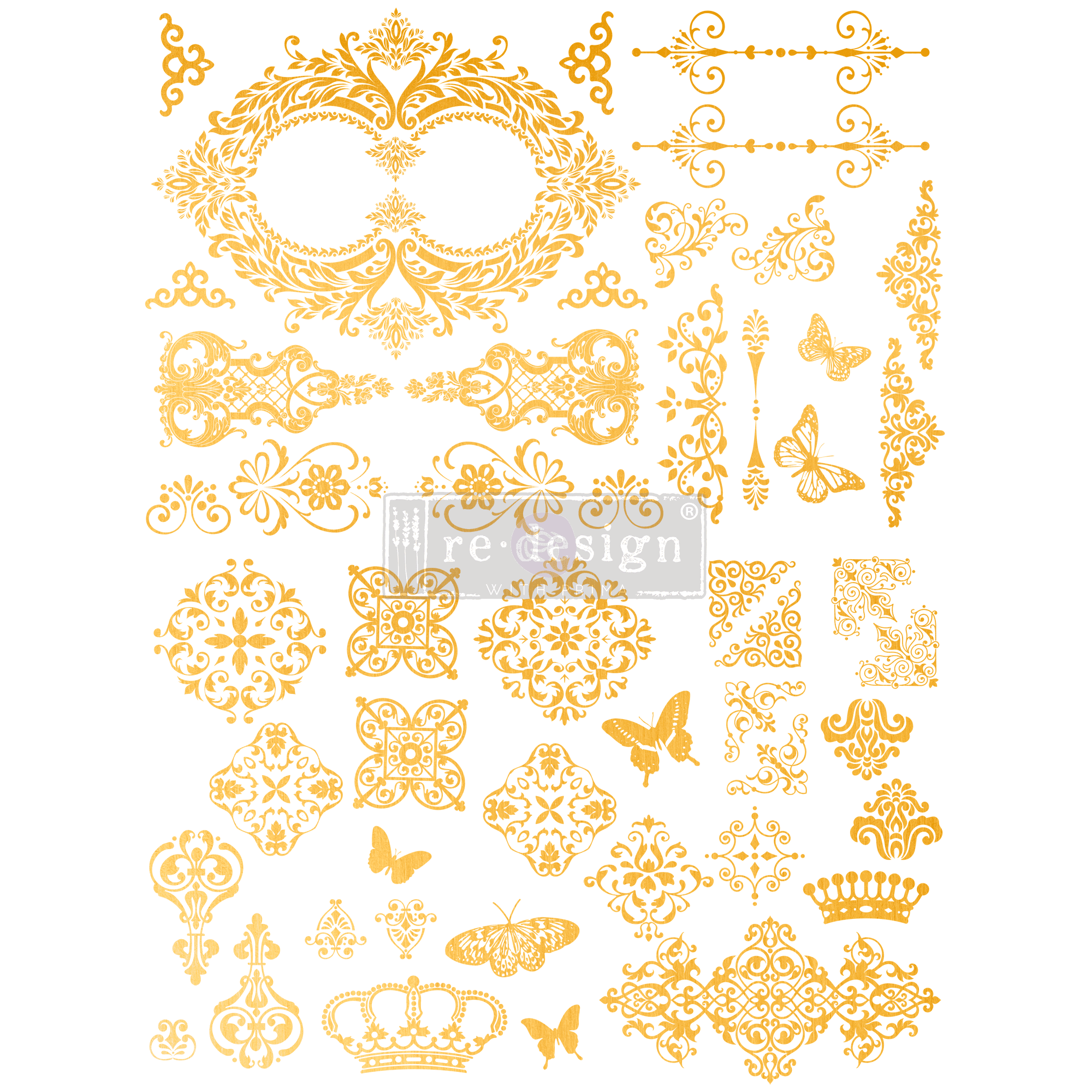 Gold Transfer - Gilded Baroque Scrollwork - 1 design - 17x23in / rub ...