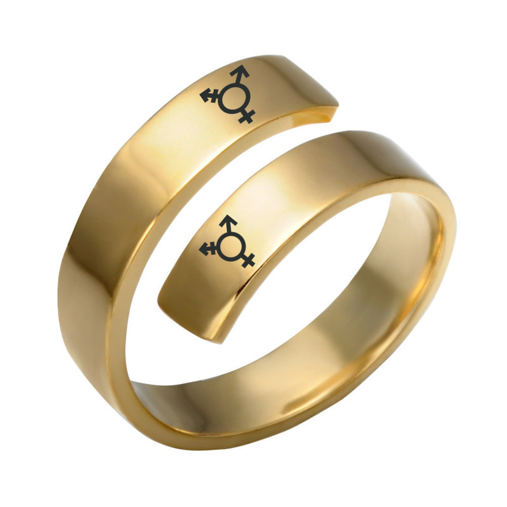 Gold Transgender Pride Symbol Wrapped Cuff Ring Stainless Steel Trans ...