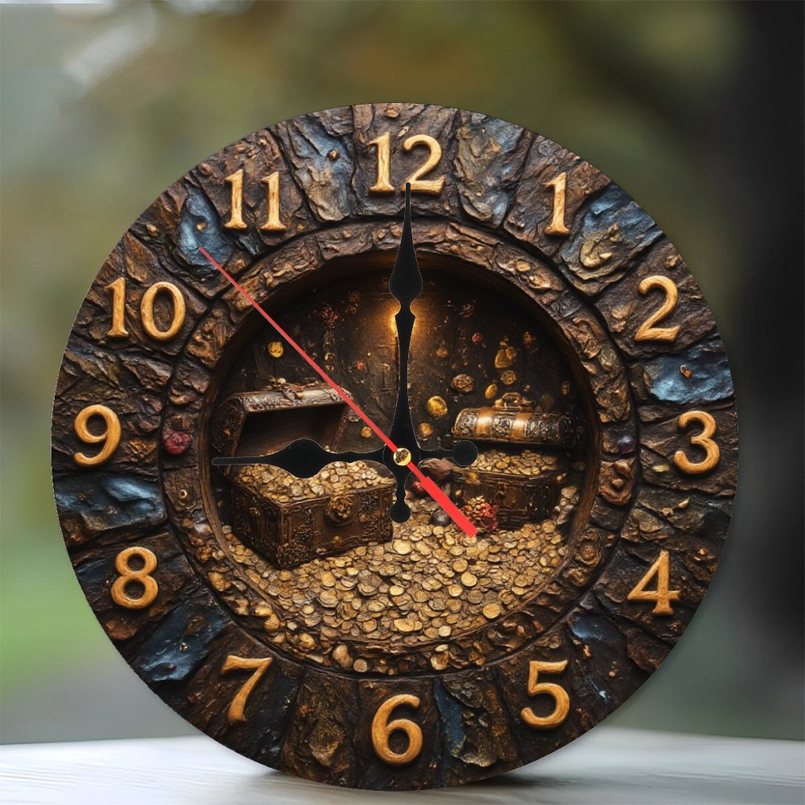 Gold Treasure Chest Clock Wall Decor Pirate Antique Style 10-Inch ...