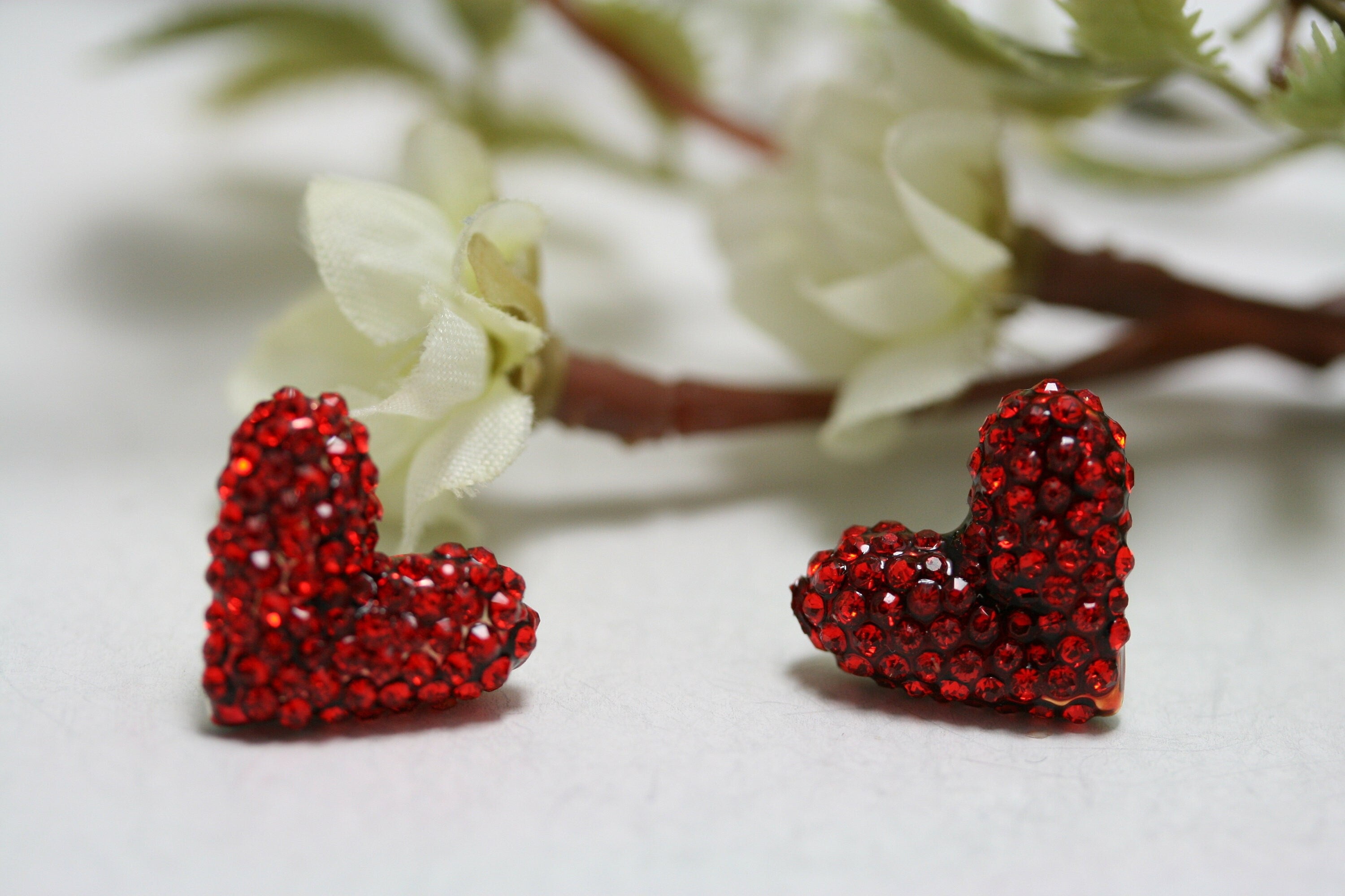 Gold Treasures Crystal Heart Stud Earrings, Rhinestone Red Heart ...
