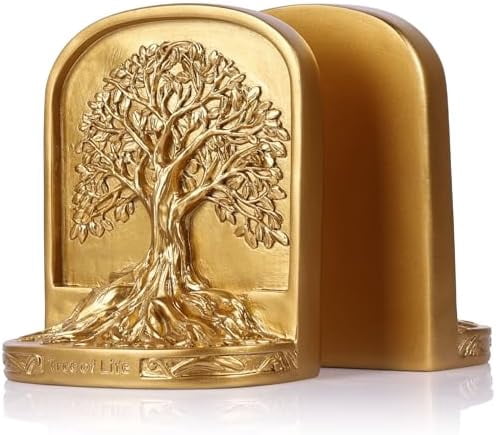 Gold Tree of Life Bookends Set, 2 Decorative Bookends for Shelves or ...