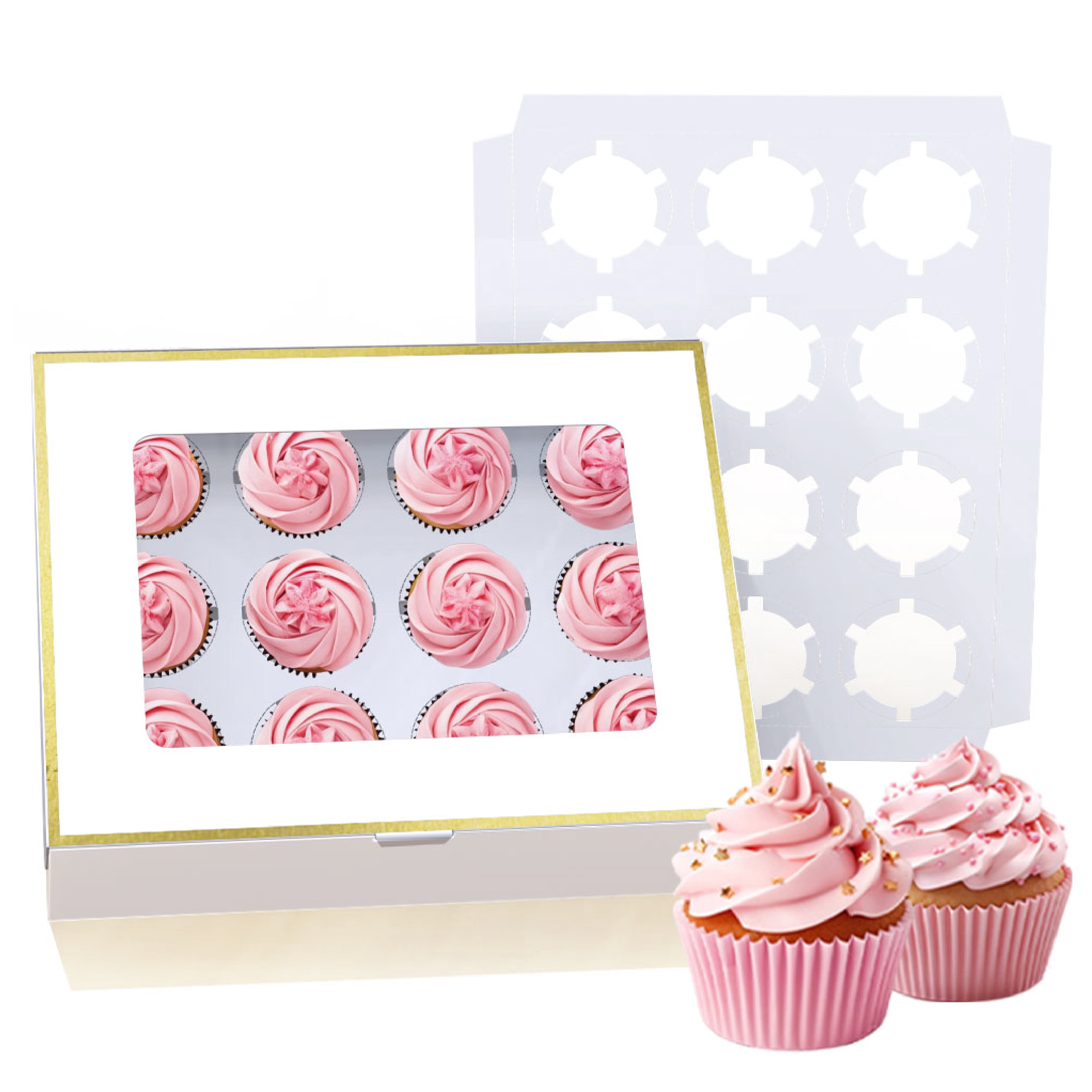 Gold-Trimmed Cupcake Boxes, 12 Count Cupcake Containers with Removable ...