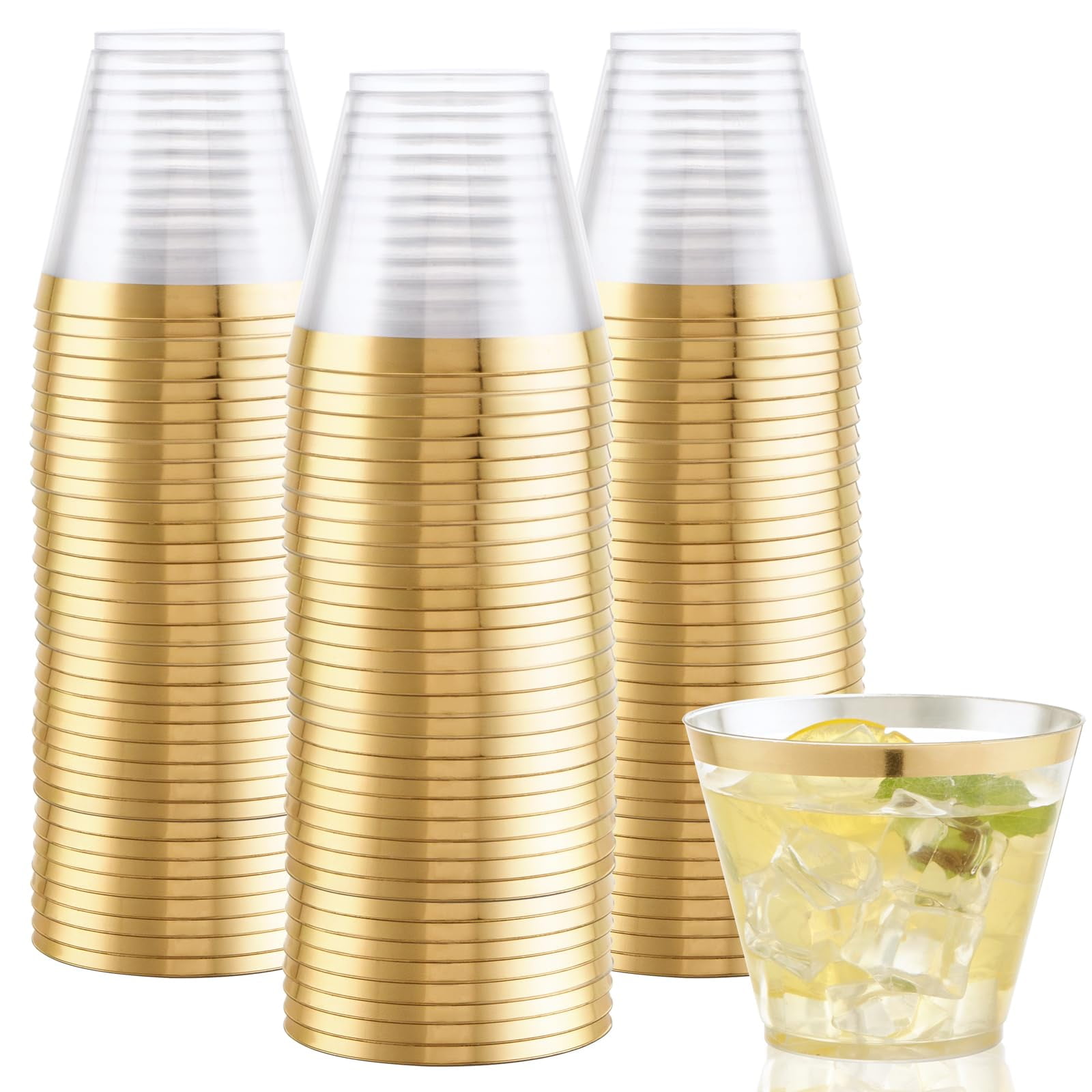 Gold Trimmed Plastic Cups 200PCS, 9Oz Clear Disposable Cups for Cold ...