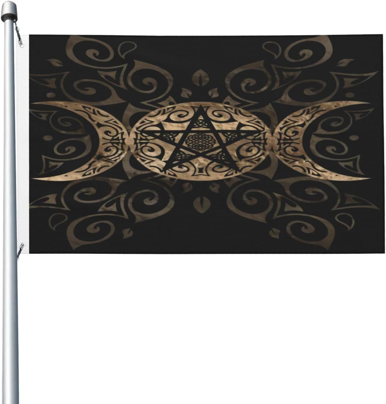 Gold Triple Moon Goddess Wiccan Flag, double sided outdoor large flag ...