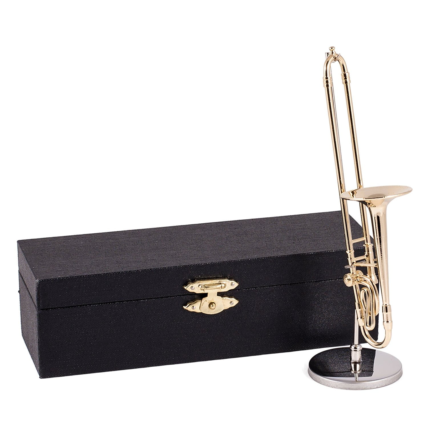 Gold Trombone with Case and Stand Instrument Replica Mini Figurine 5.5 ...