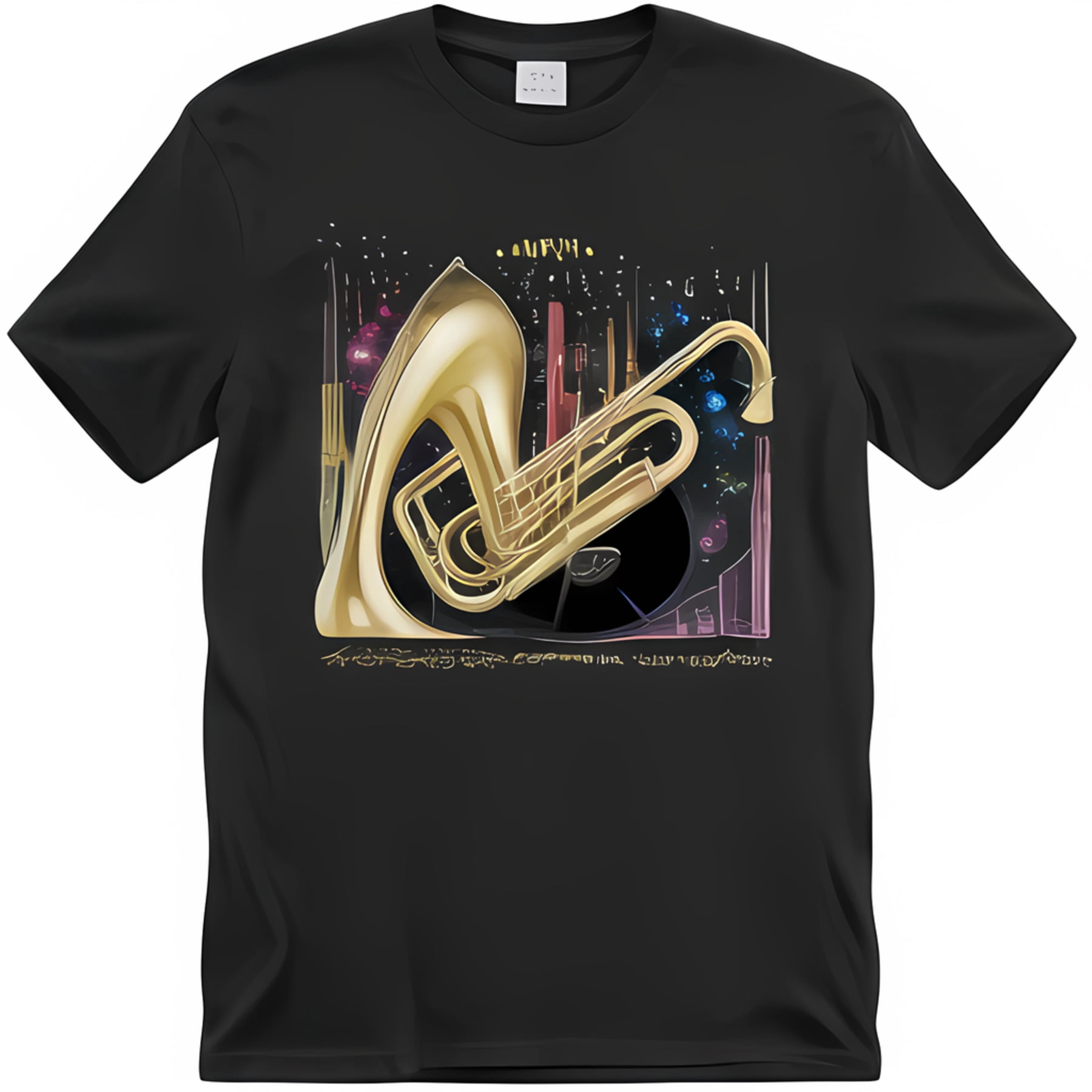 Gold Tuba Graphic Black T-Shirt for Music Lovers Vibrant Design ...