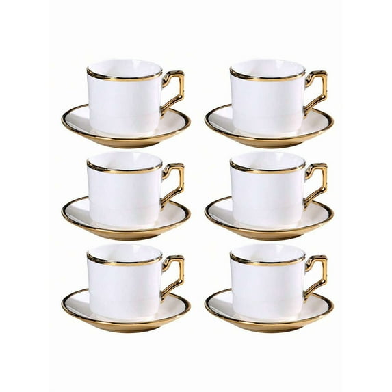 Gold Turkish Coffee Cup Set - 6 Cups & 6 Saucers (12-Piece) 90ml Small ...