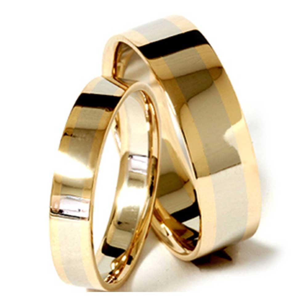 Pompeii3 Gold Two Tone Matching His Hers Wedding Band Ring Set ...