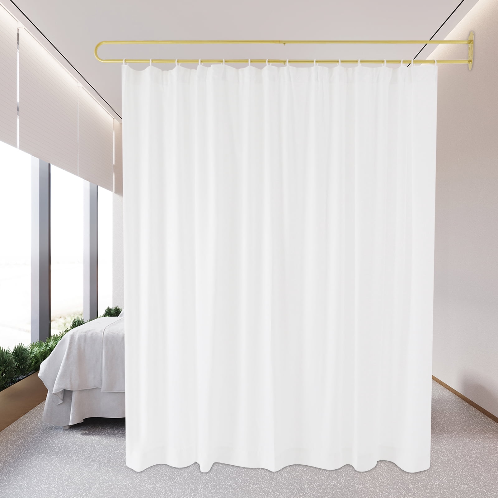 Gold U-Shaped Partition Curtain, 78.7in Iron Bracket with White ...