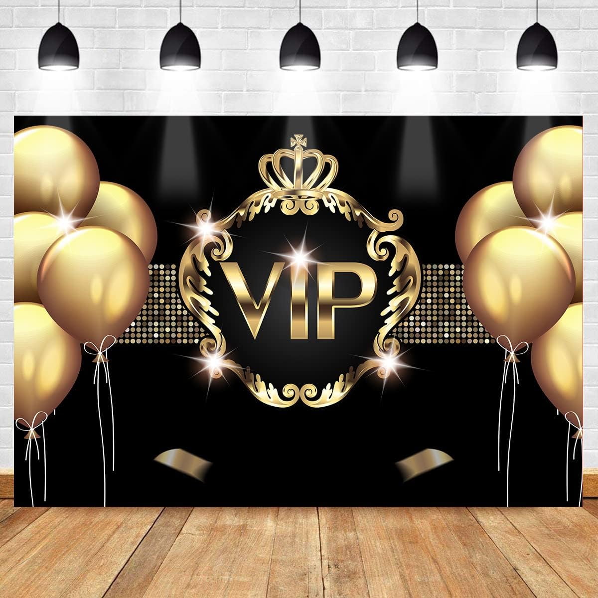 Gold VIP Party Backdrop Gold Crown Balloons Photo Background Black ...