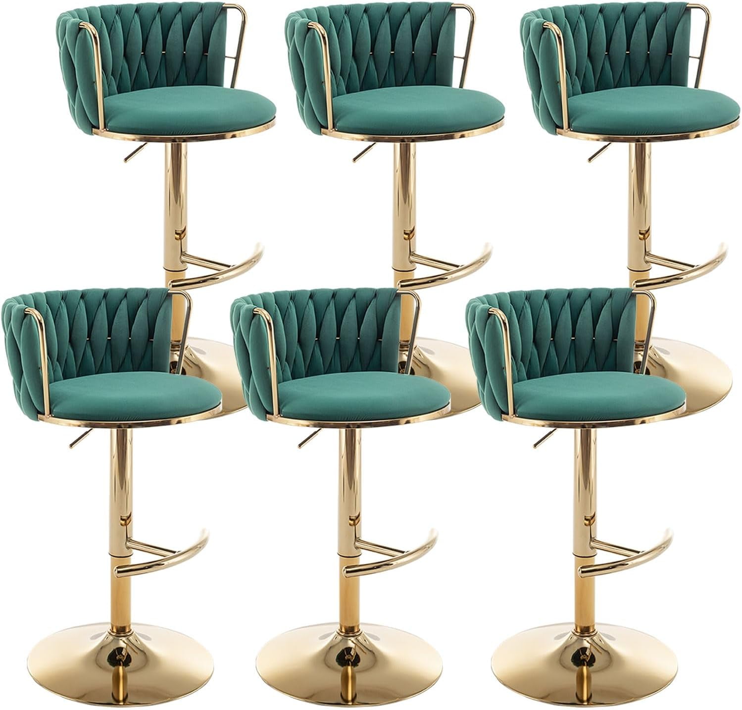 Gold Velvet Bar Stools Set of 4 Swivel Counter Height Bar Stools with ...