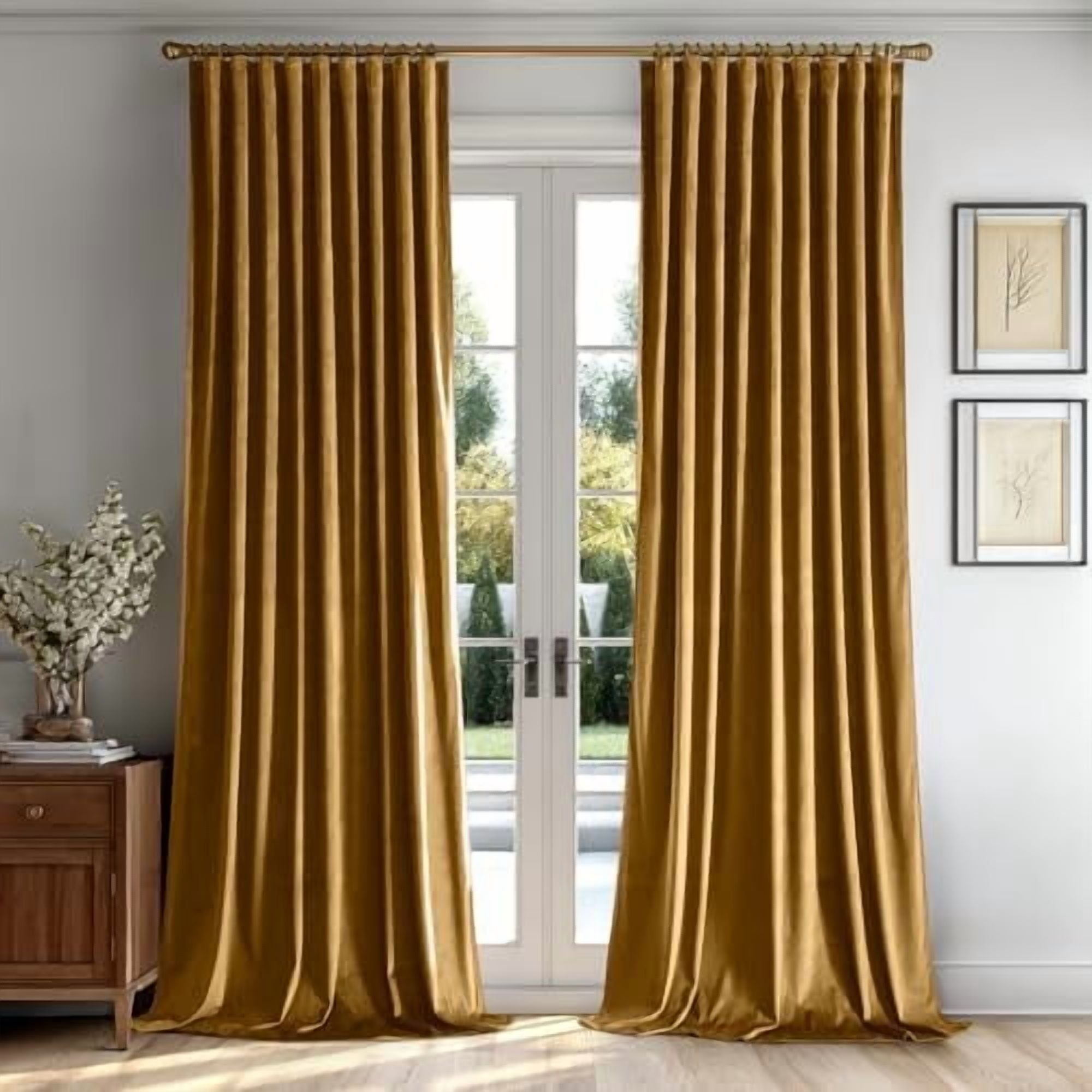 Gold Velvet Curtains 108 inches 2 Panels - Luxury Room Darkening Window ...