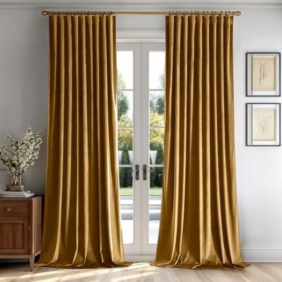 Gold Velvet Curtains 108 inches 2 Panels - Luxury Room Darkening Window ...