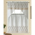 Gold Vines 3 Piece Embroidered Kitchen Curtain Set, Beige Taupe, Swag ...