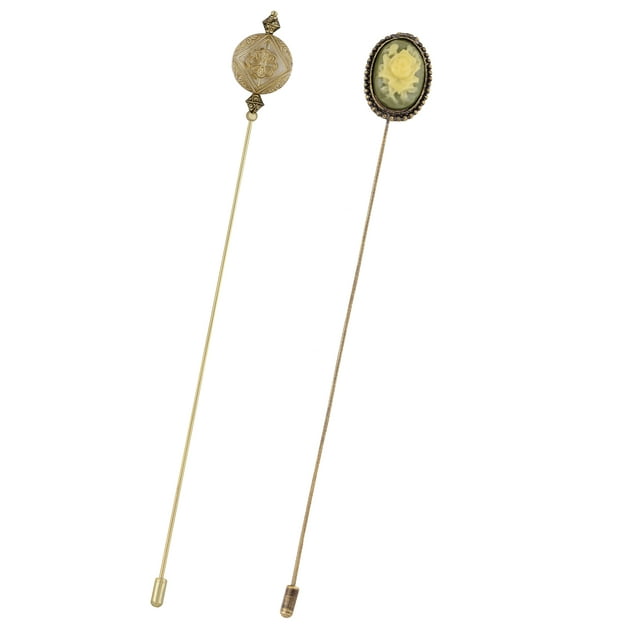 Gold Vintage Etched Carved Geometric Flower Hat Pin and Cameo Floral ...