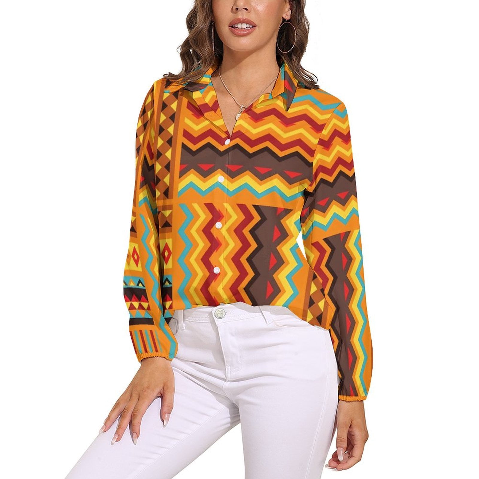 Gold Vintage Ethnic Blouse Long Sleeve Mandala Print Office Work ...