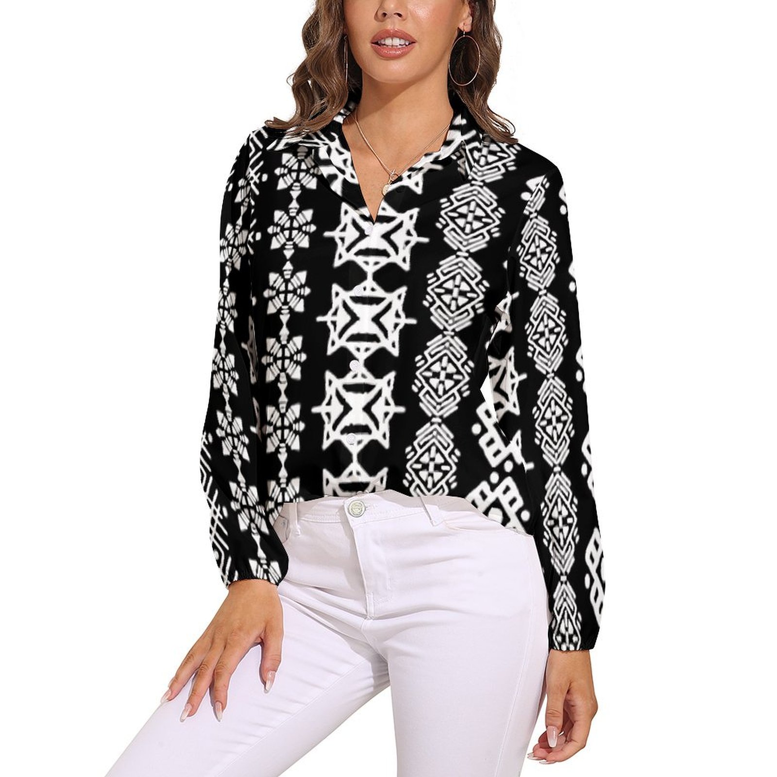 Gold Vintage Ethnic Blouse Long Sleeve Mandala Print Office Work ...