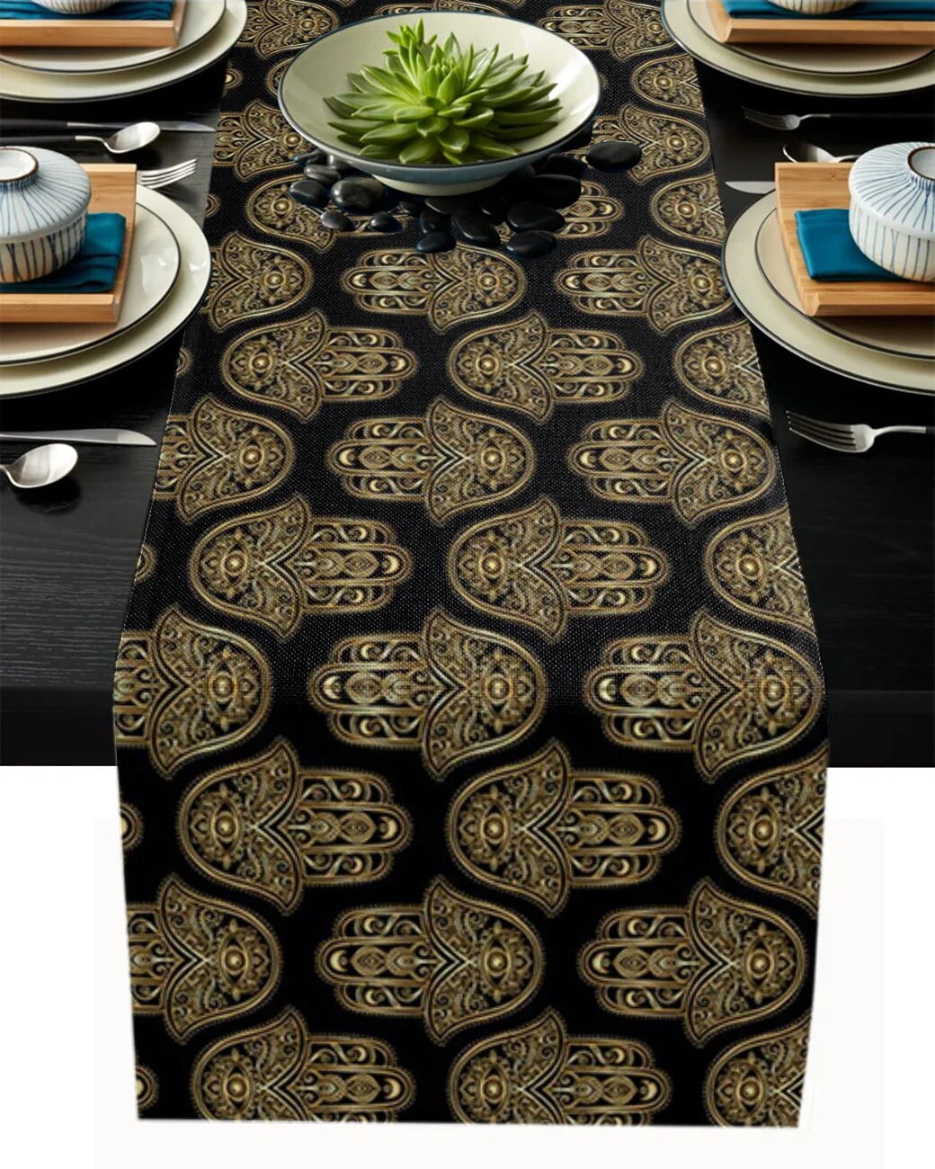 Gold Vintage Pattern Background Table Runner Home Wedding Table Flag ...