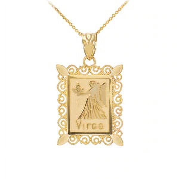 Gold Virgo Zodiac Sign Filigree Square Pendant Necklace : 14K Pendant ...
