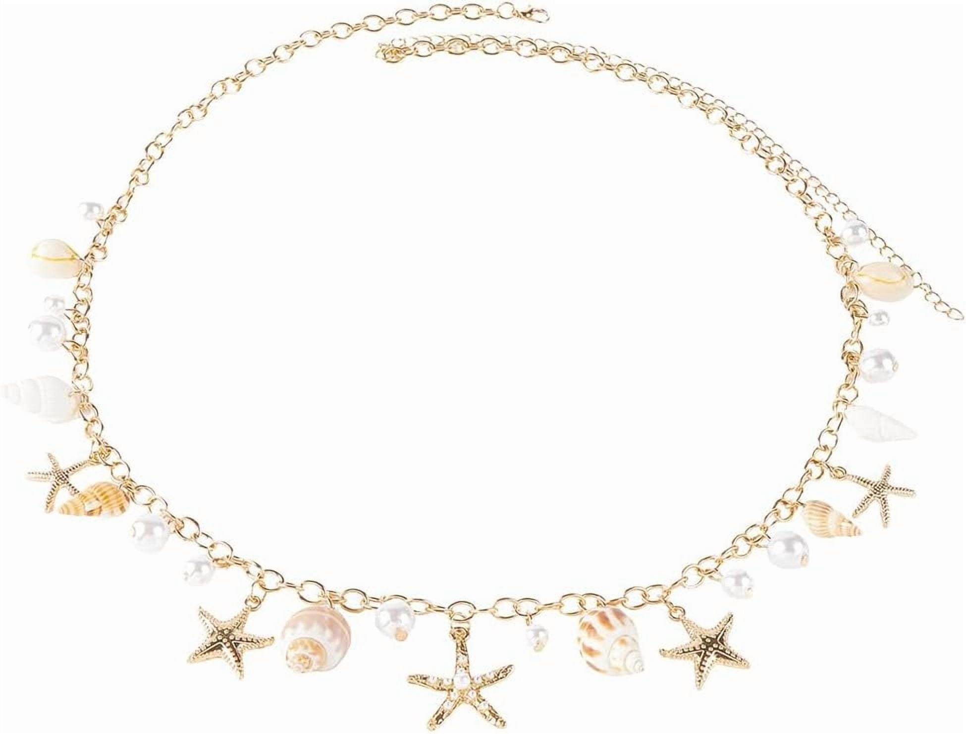 Gold Waist Chain Beach Summer Beaded Shell Belt Belly Chains Seashell ...