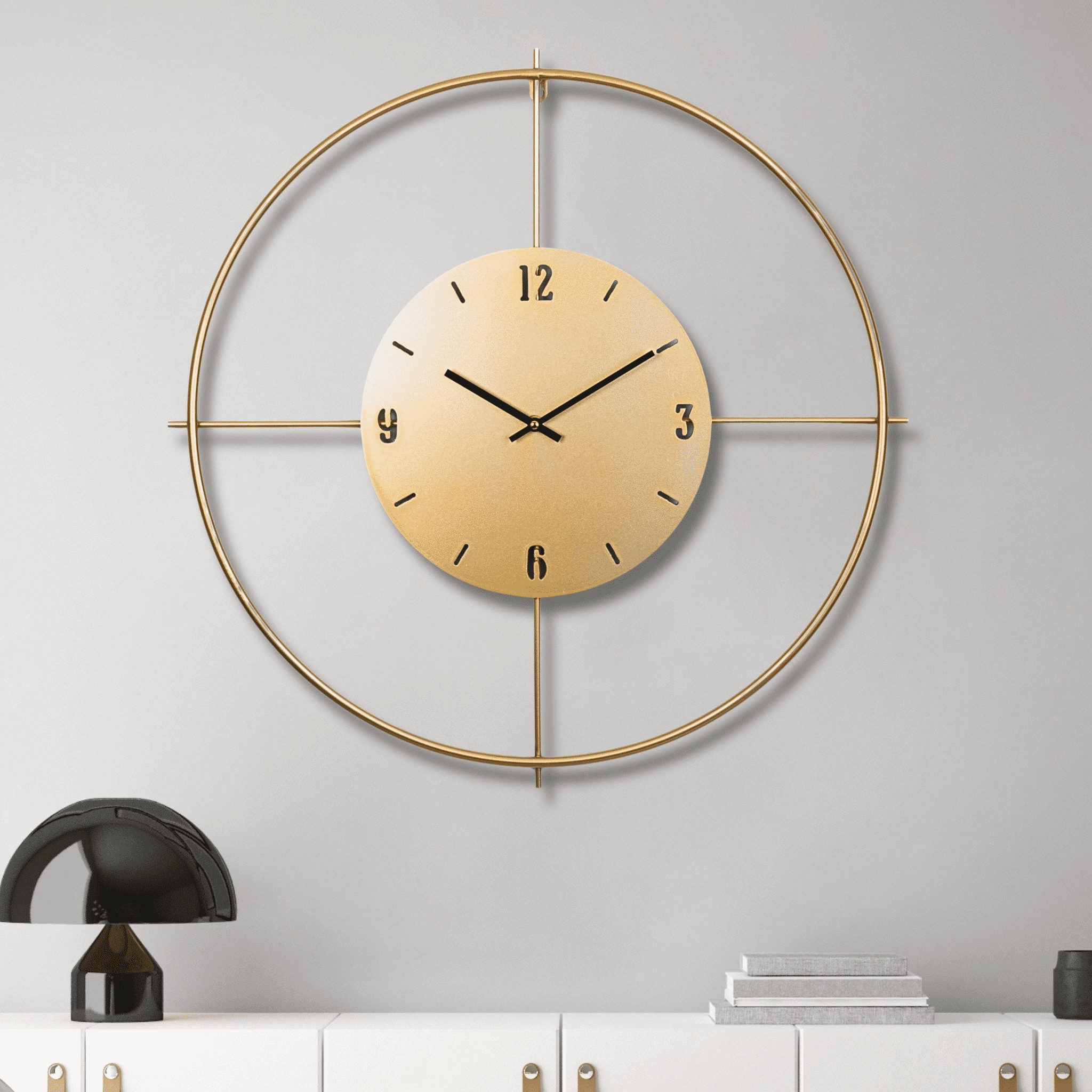Gold Wall Clock, Large Simple Minimalist Metal and Wood Clock, 60 cm or ...