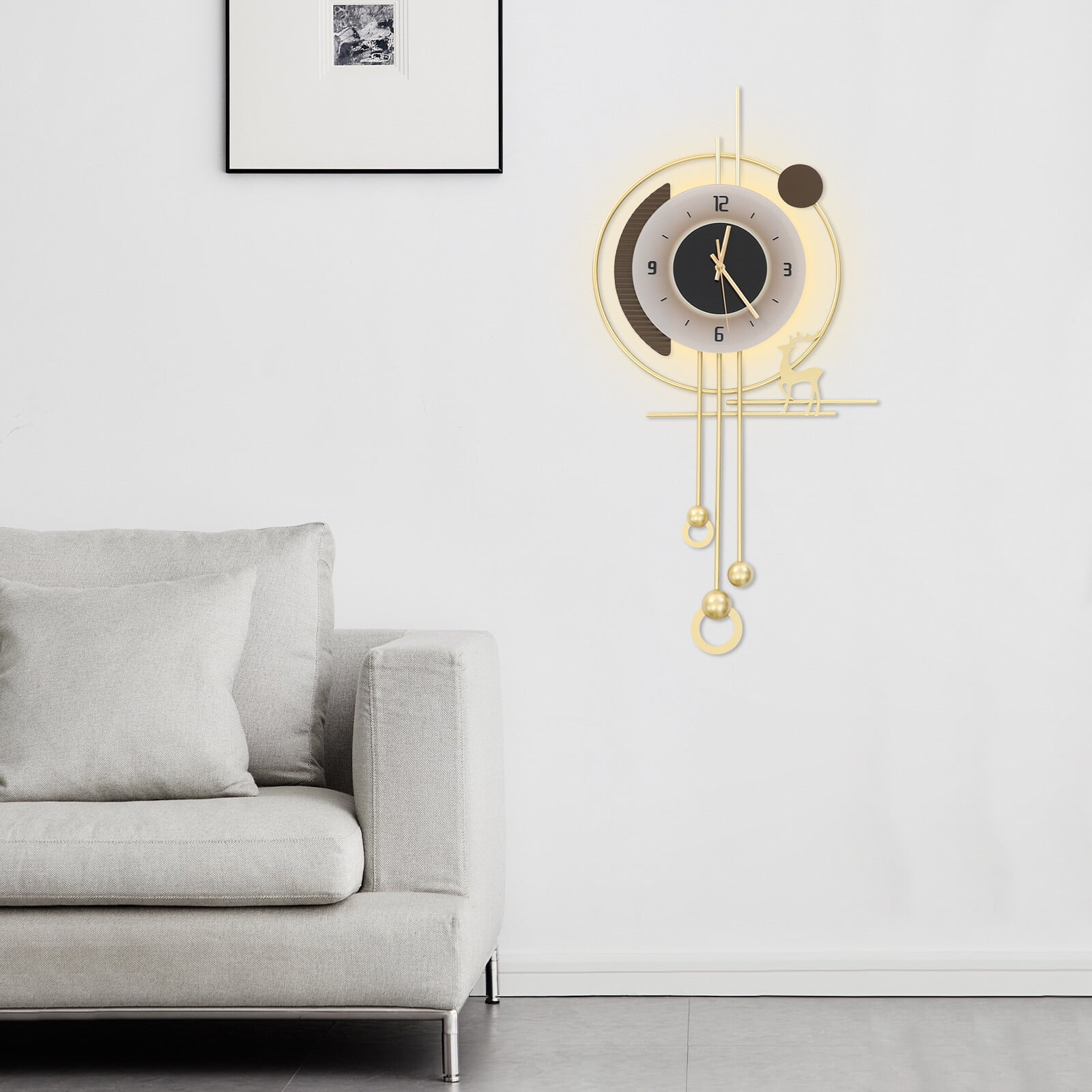 Gold Wall Clock, Sound-Control LED Light with Silent Quartz Movement ...